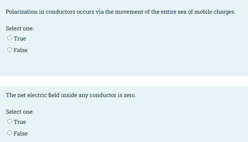 Solved Polarization in conductors occurs via the movement of | Chegg.com