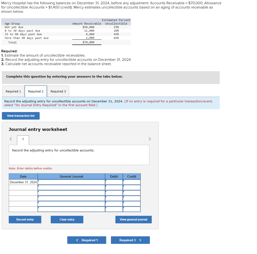 [Solved]: Mercy Hospital has the following balances on Dec