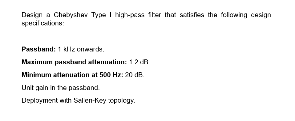 Solved Design A Chebyshev Type I High Pass Filter That