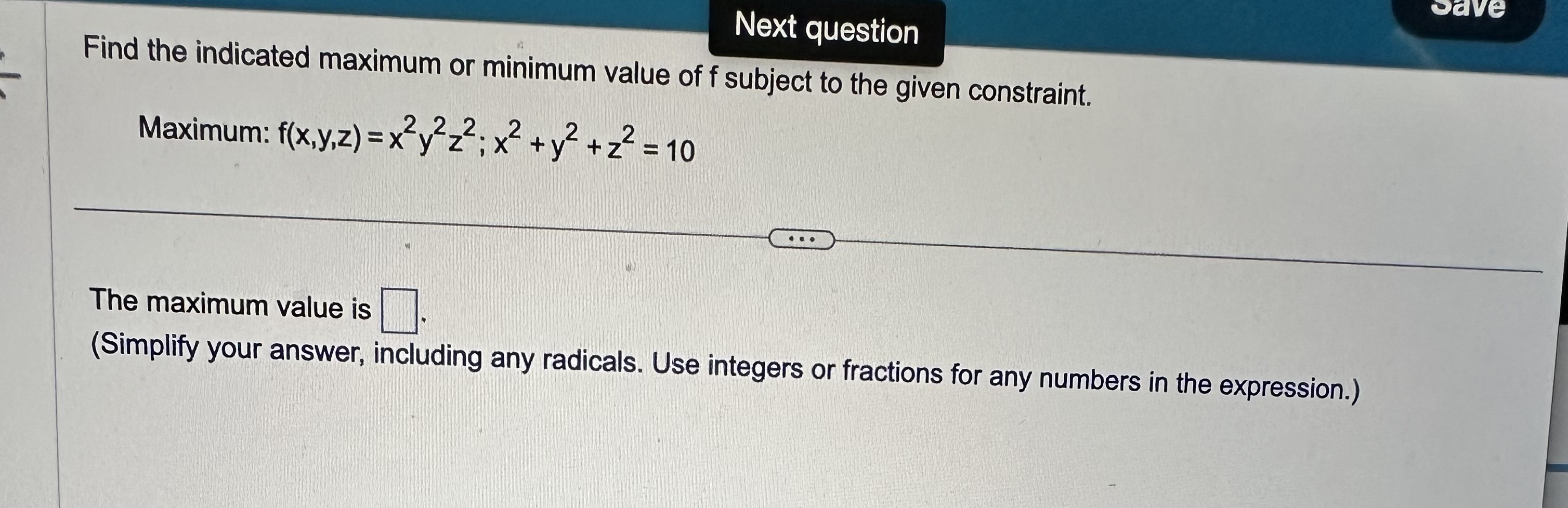 Solved Find the indicated maximum or minimum value of f | Chegg.com