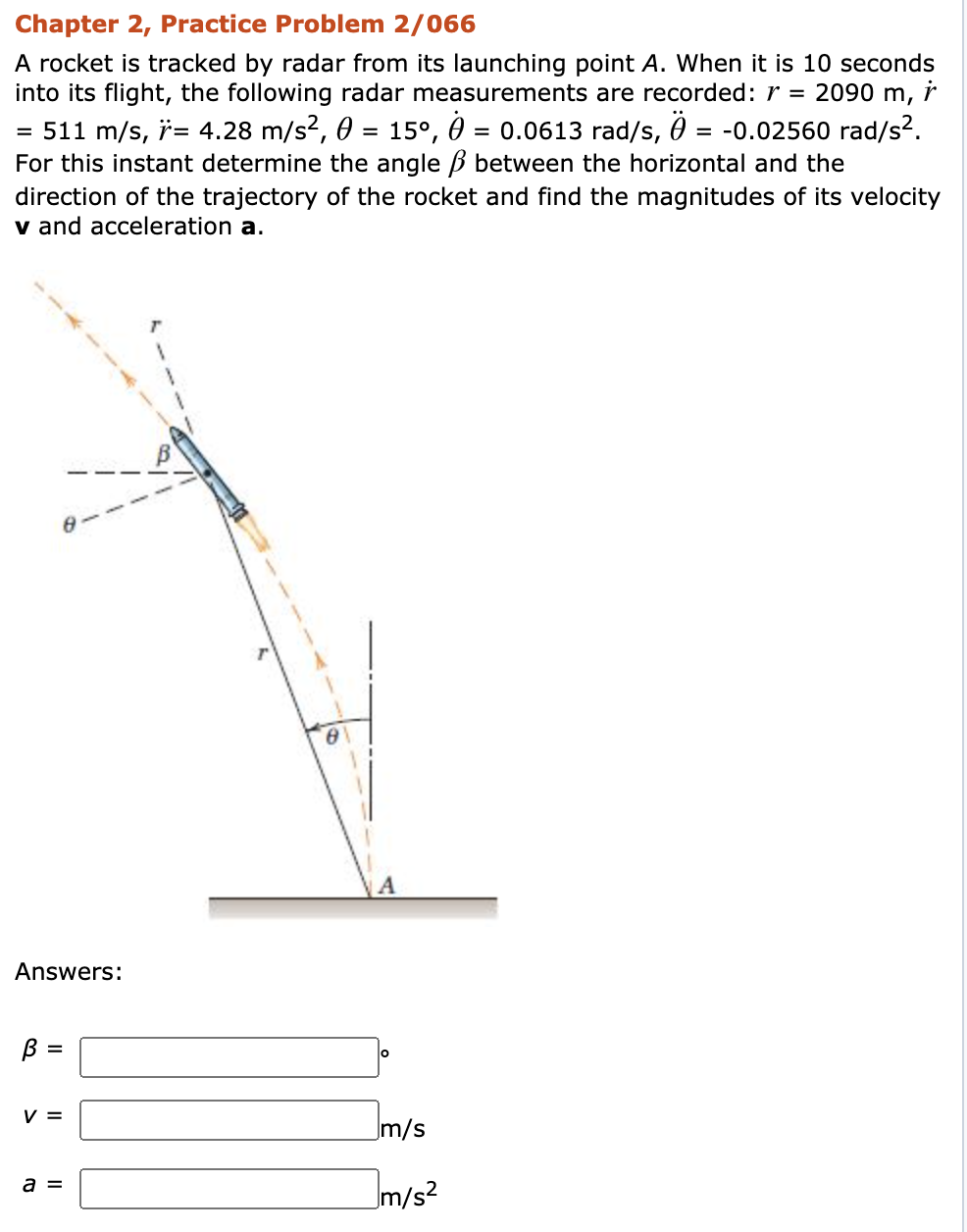 Solved Chapter 2, Practice Problem 2/066 A rocket is tracked | Chegg.com