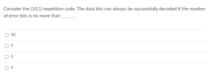 Solved Consider the (10,1) repetition code. The data bits | Chegg.com
