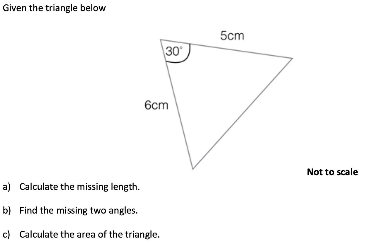 Solved Given the triangle below 30° 6cm a) Calculate the | Chegg.com