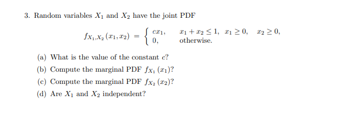Solved 3. Random variables X1 and X2 have the joint PDF | Chegg.com
