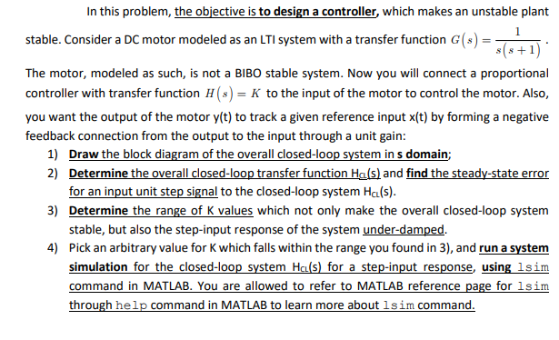 Solved 1 In this problem, the objective is to design a | Chegg.com