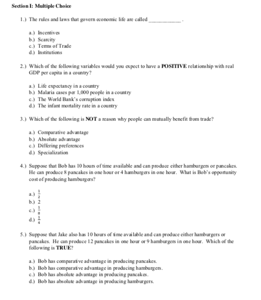 Solved Section I: Multiple Choice 1.) The rules and laws | Chegg.com