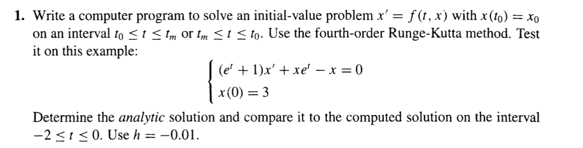 Solved 1. Write a computer program to solve an initial-value | Chegg.com