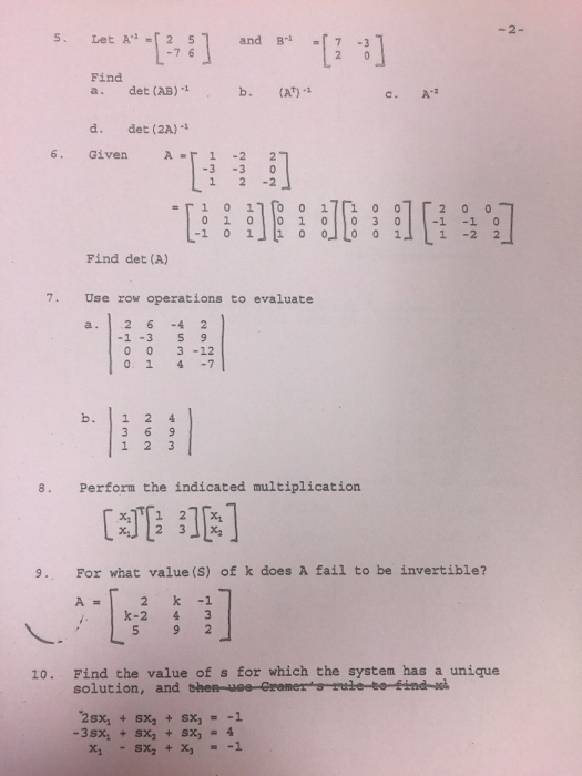 Solved Math 194 Knight Worksheet chapter 3) 1. Given A 2 -4 | Chegg.com