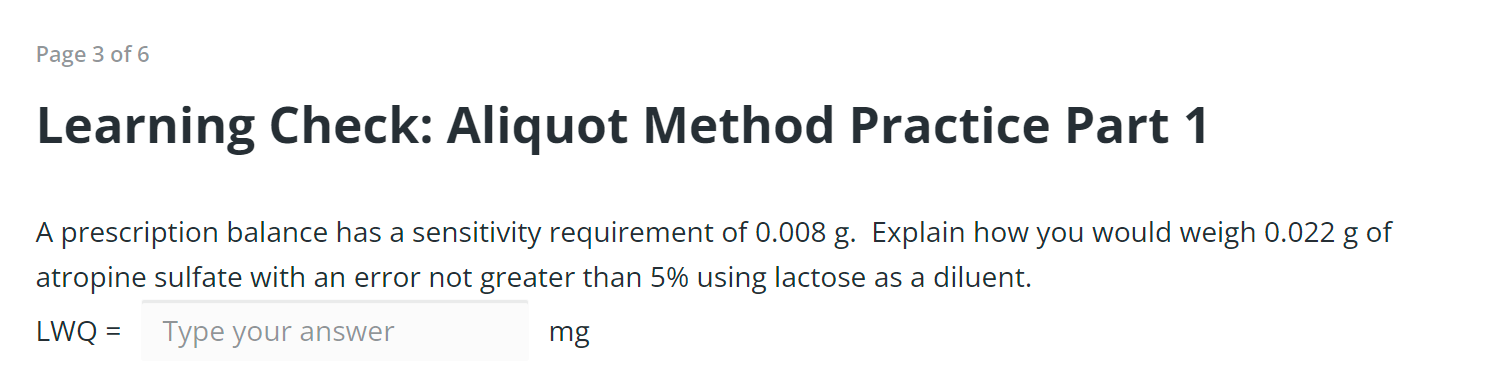 Solved Learning Check: Aliquot Method Practice Part 1 A | Chegg.com