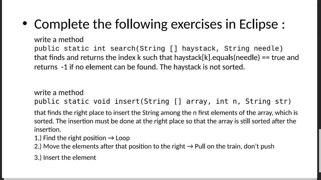 Solved • Complete the following exercises in Eclipse : write | Chegg.com