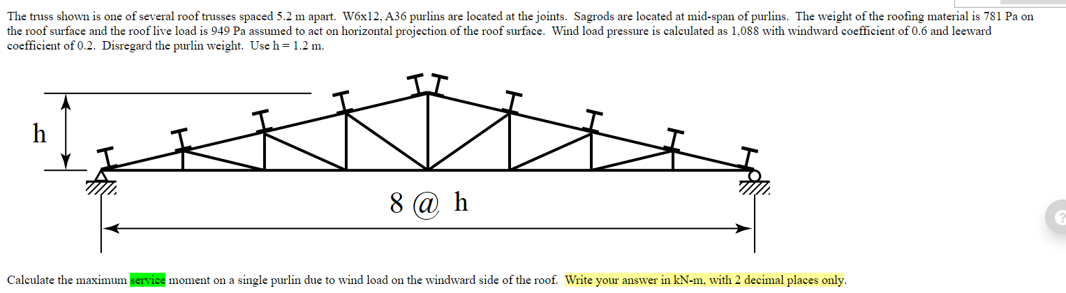 Solved The truss shown is one of several roof trusses spaced | Chegg.com
