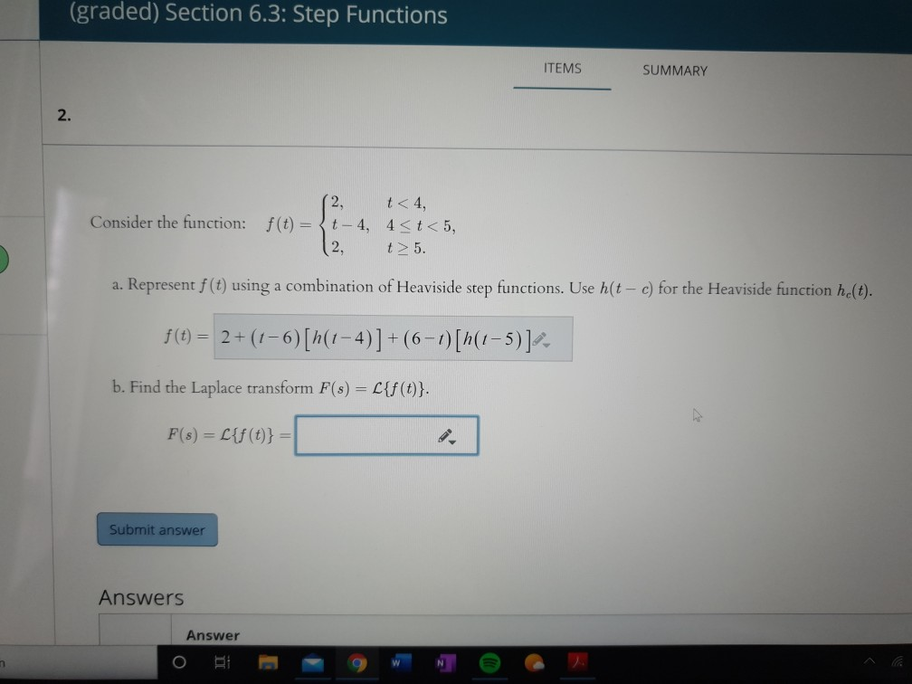 Solved (graded) Section 6.3: Step Functions ITEMS SUMMARY | Chegg.com