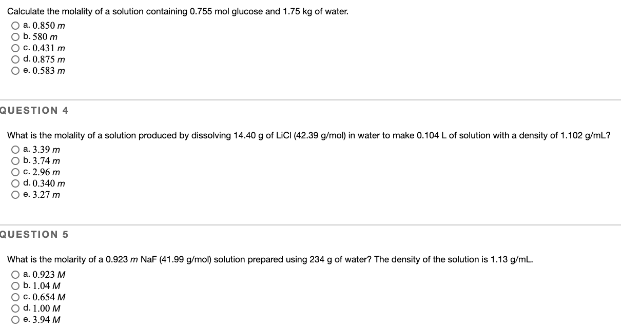 Solved Calculate the molality of a solution containing 0.755 | Chegg.com