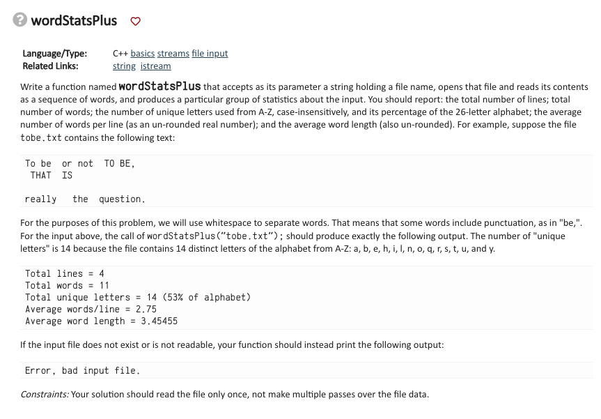 Solved Language/Type: C++ basics streams file input Related | Chegg.com