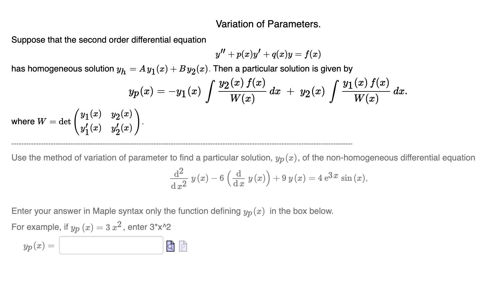 Solved Variation Of Parameters Suppose That The Second
