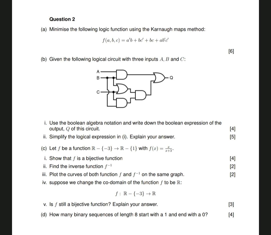 Solved (a) Minimise the following logic function using the | Chegg.com