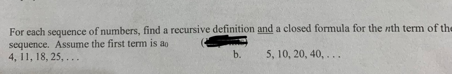Solved For each sequence of numbers, find a recursive | Chegg.com