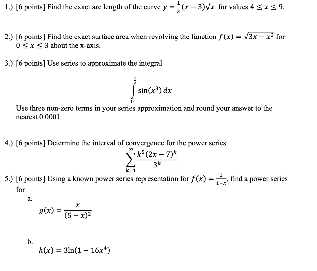 Solved 1.) [6 points ] Find the exact arc length of the | Chegg.com