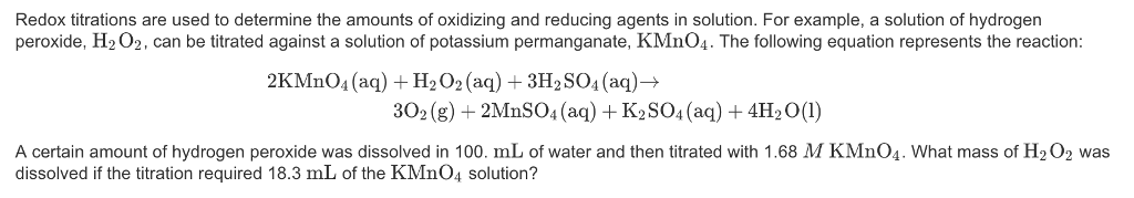 Solved Redox titrations are used to determine the amounts of | Chegg.com