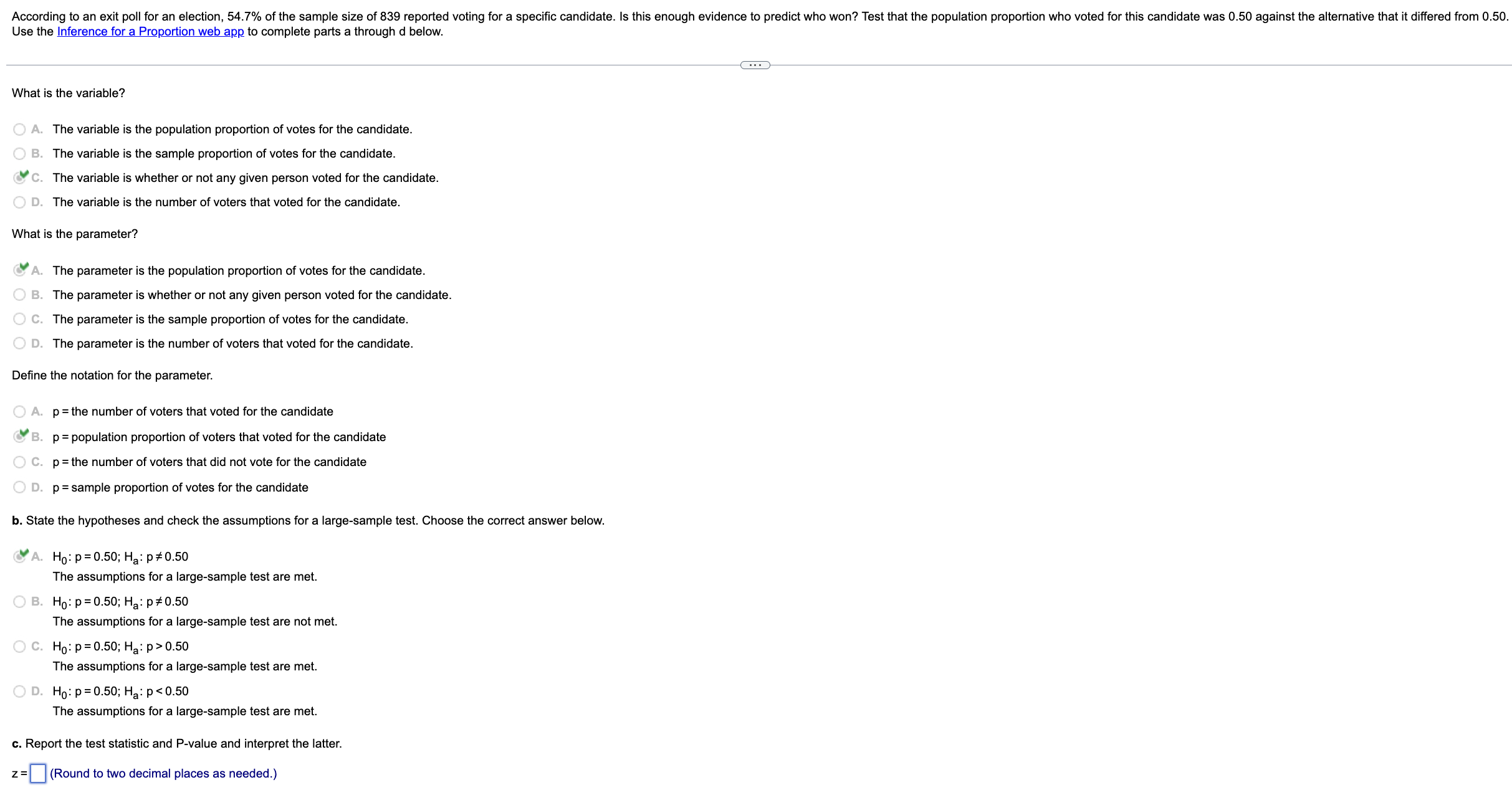 Solved Use the Inference for a Proportion web app to | Chegg.com