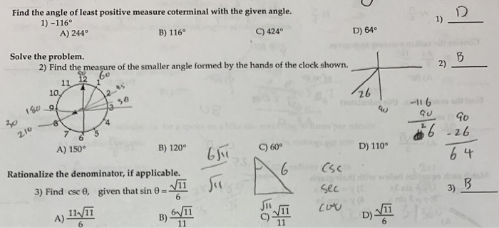 Find the angle of least positive measure coterminal | Chegg.com