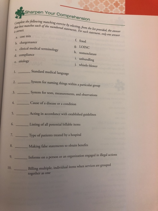Solved en Your Comprehension Sharpen dhe following matching | Chegg.com