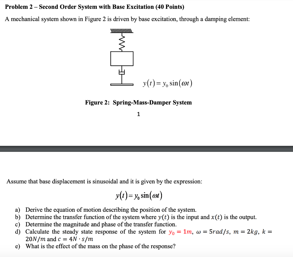 Solved Problem 2 - Second Order System with Base Excitation | Chegg.com