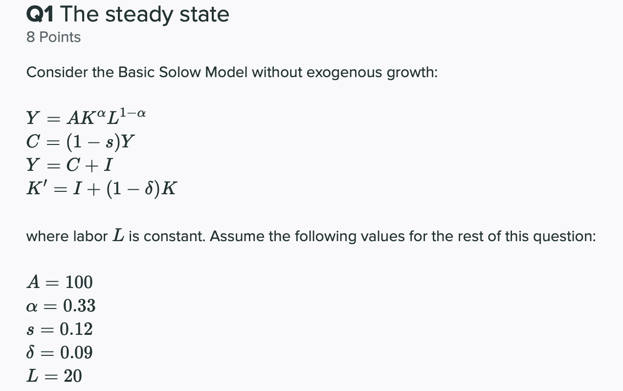 Solved Q1.5 Compute steady state capital (aggregate, not | Chegg.com