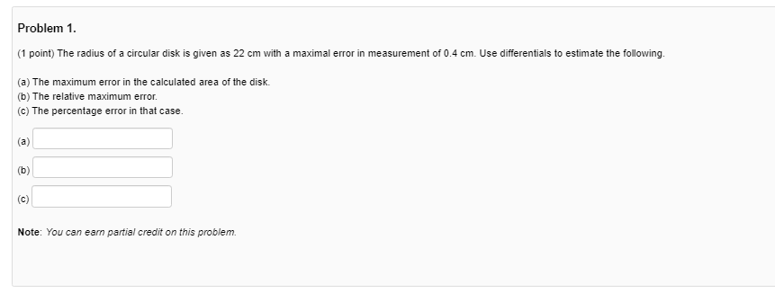Solved Problem 1. (1 point) The radius of a circular disk is | Chegg.com