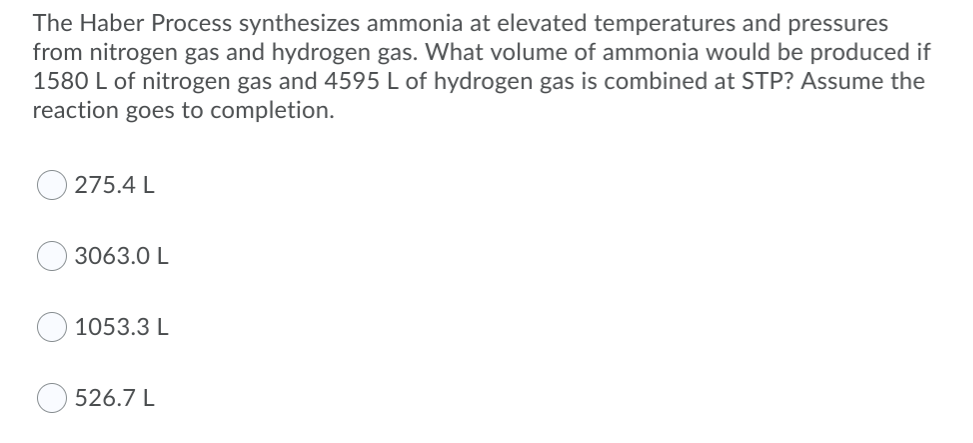 Solved The Haber Process synthesizes ammonia at elevated | Chegg.com