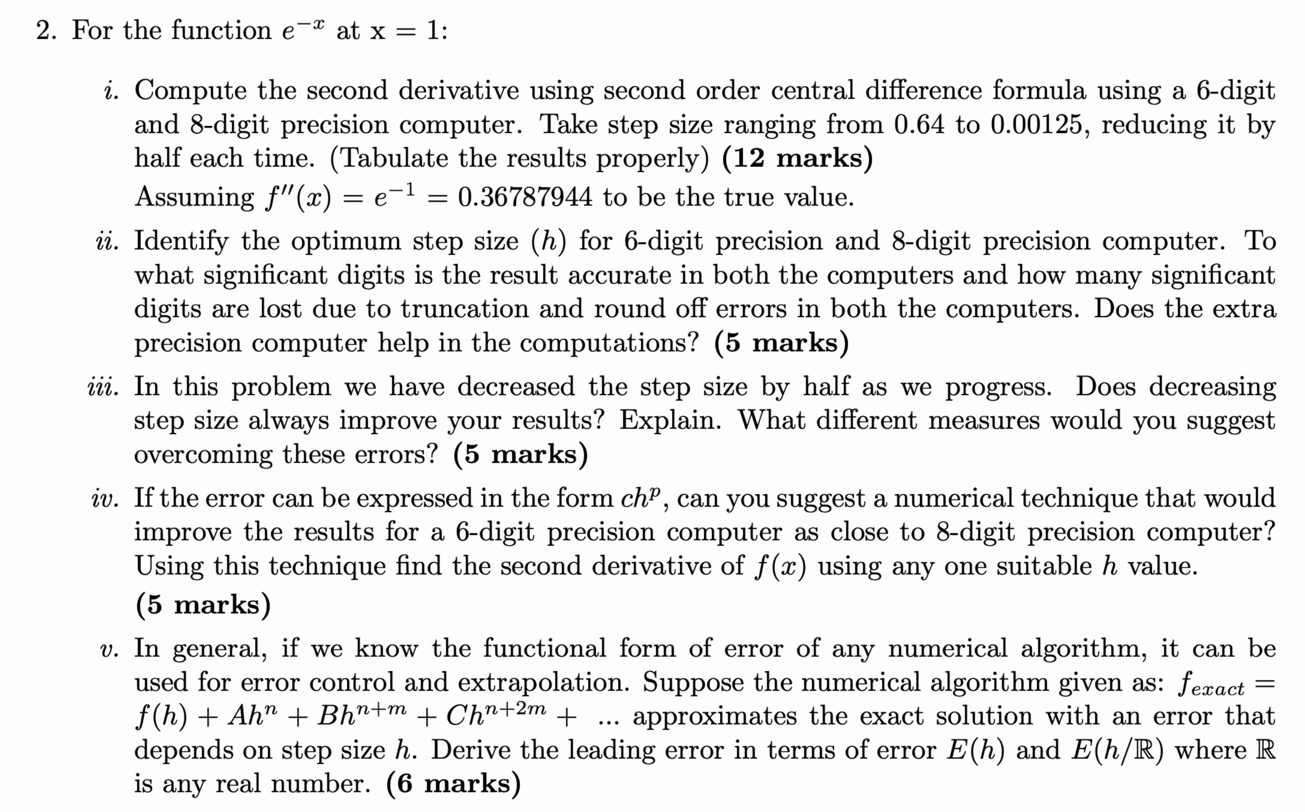 Solved For the function e-x at x=1 ﻿:i. ﻿Compute the second | Chegg.com