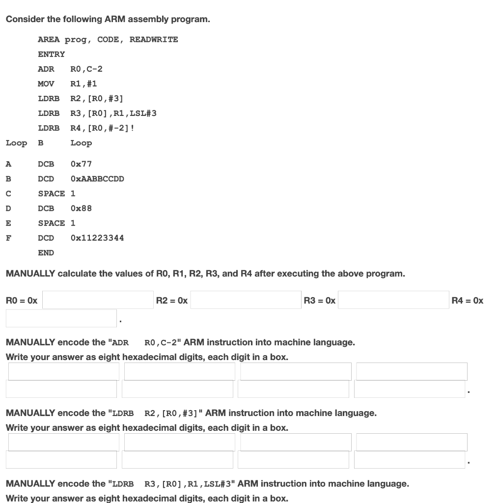 Consider the following ARM assembly program. AREA | Chegg.com