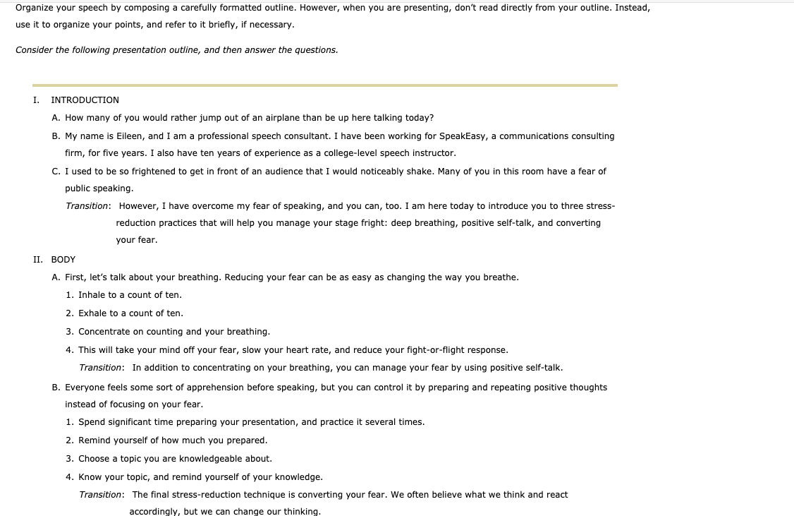 Solved Organize your speech by composing a carefully | Chegg.com