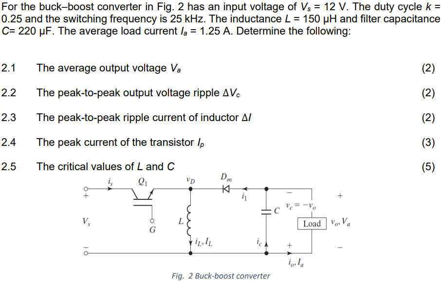 Solved For the buck-boost converter in Fig. 2 has an input | Chegg.com