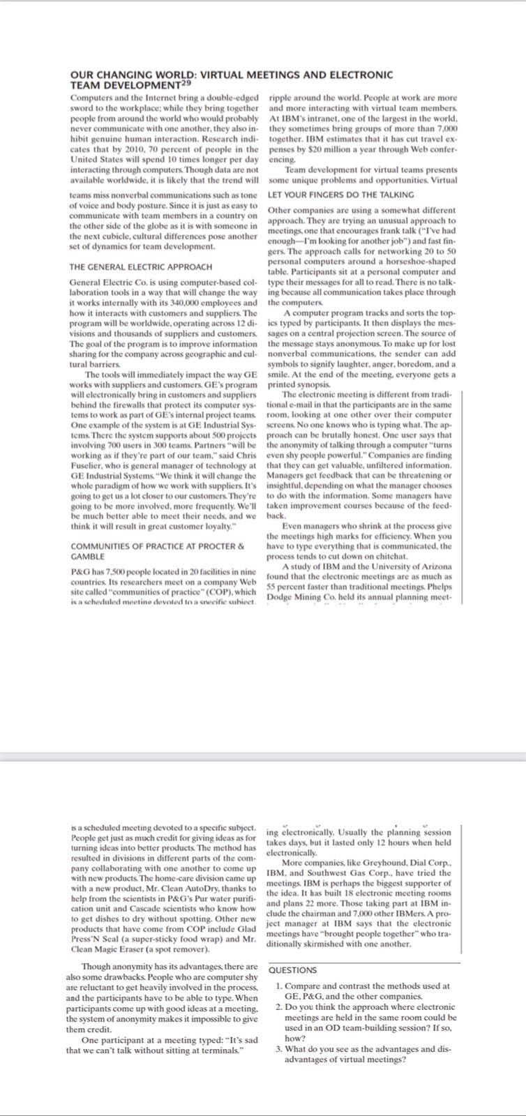 Solved OUR CHANGING WORLD: VIRTUAL MEETINGS AND ELECTRONIC | Chegg.com