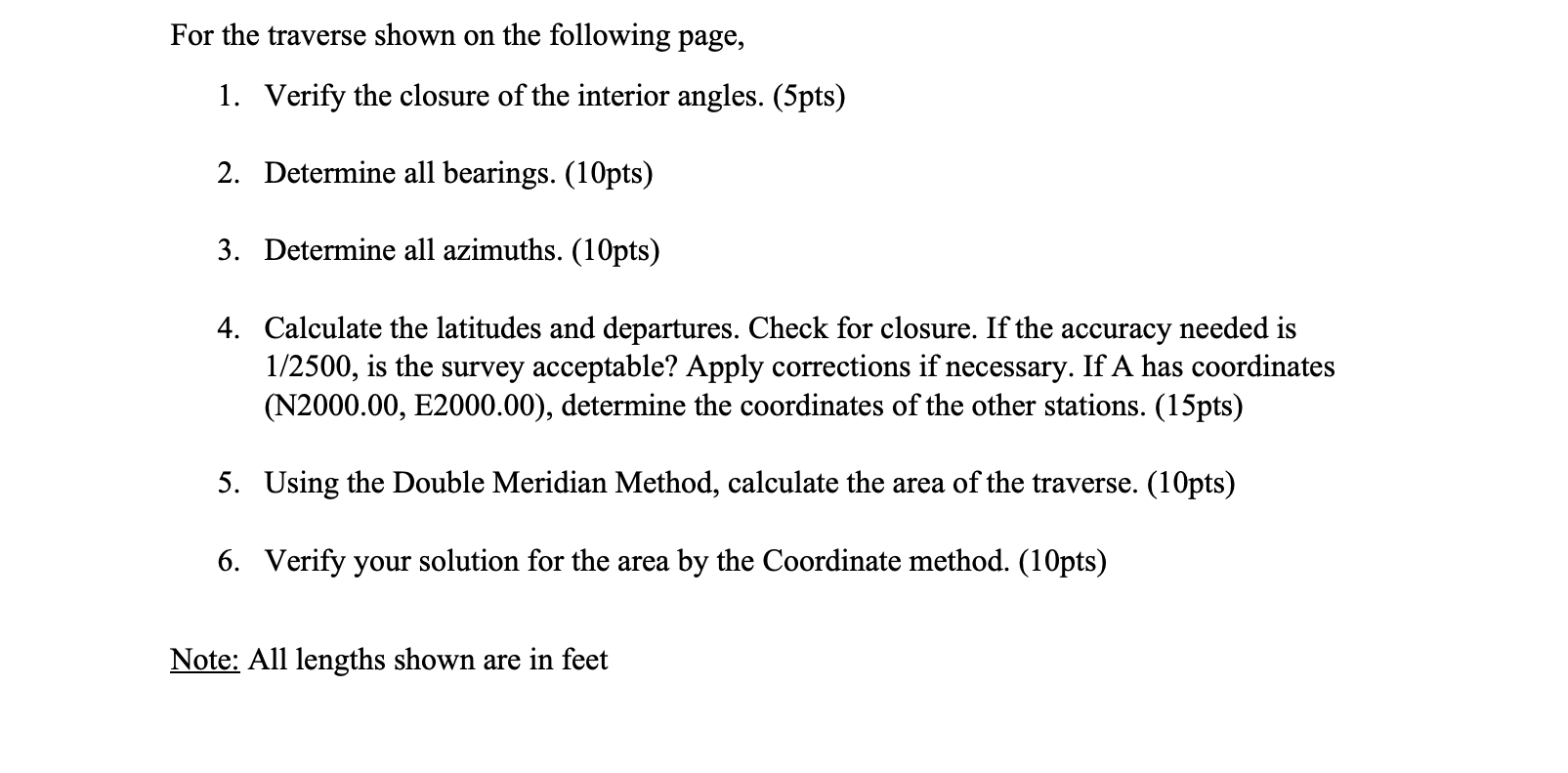 Solved For the traverse shown on the following page, 1. | Chegg.com
