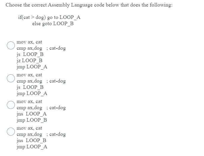 Solved Choose the correct Assembly Language code below that | Chegg.com