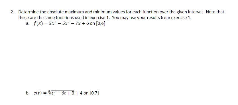 Solved 2. Determine the absolute maximum and minimum values | Chegg.com