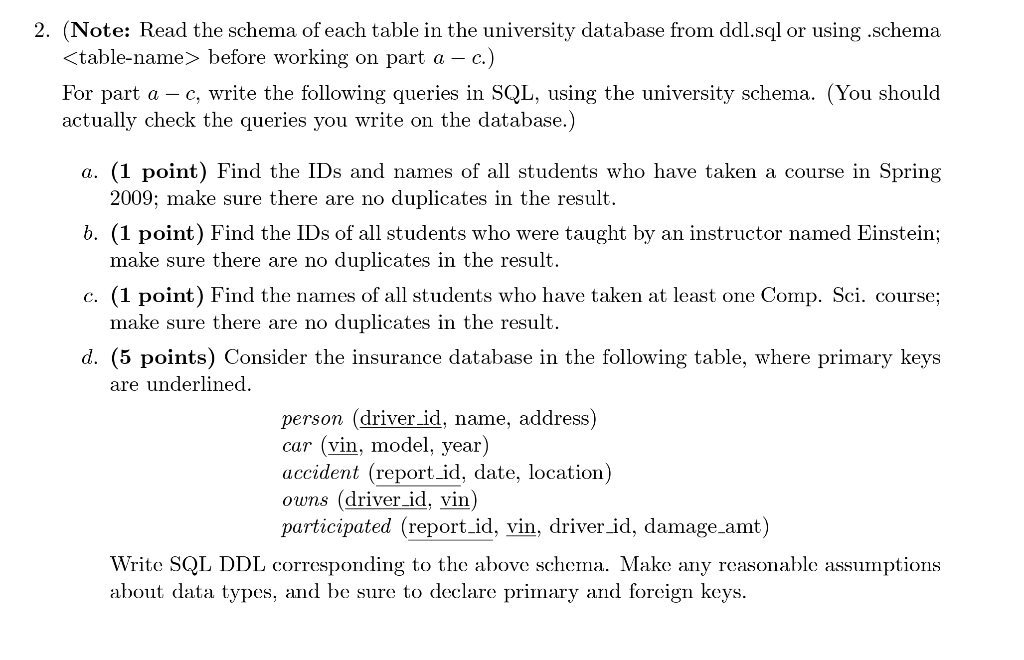 Solved (Note: Read the schema of each table in the | Chegg.com