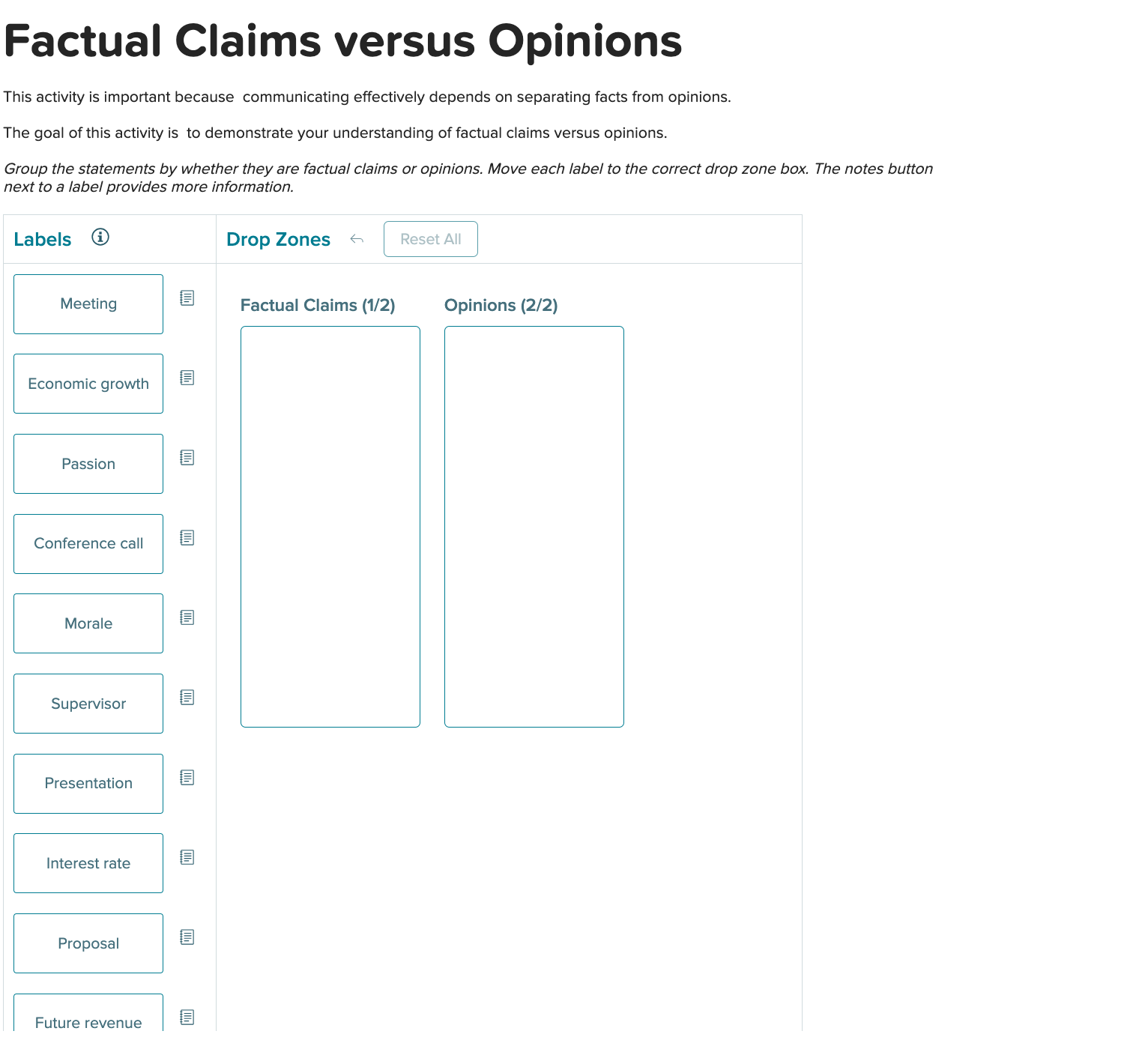 Factual Claims versus OpinionsThis activity is | Chegg.com