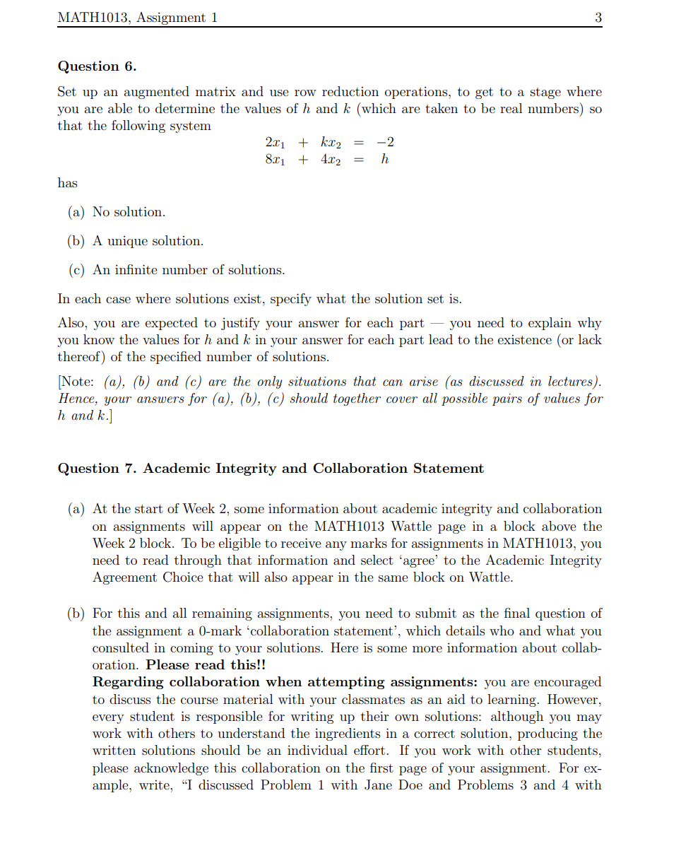 Solved Question 6 . Set up an augmented matrix and use row | Chegg.com