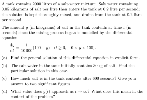 Solved A tank contains 2000 ﻿litres of ﻿a salt-water | Chegg.com