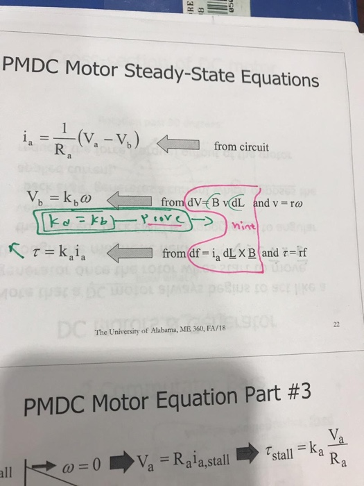 Solved PMDC Motor Steady-State Equations i,-1-(Va-Vb)