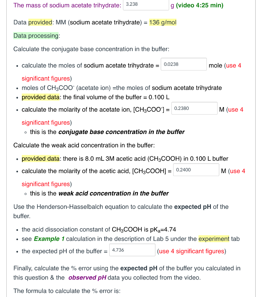Solved PART B – Buffers Calculate the expected pH of | Chegg.com