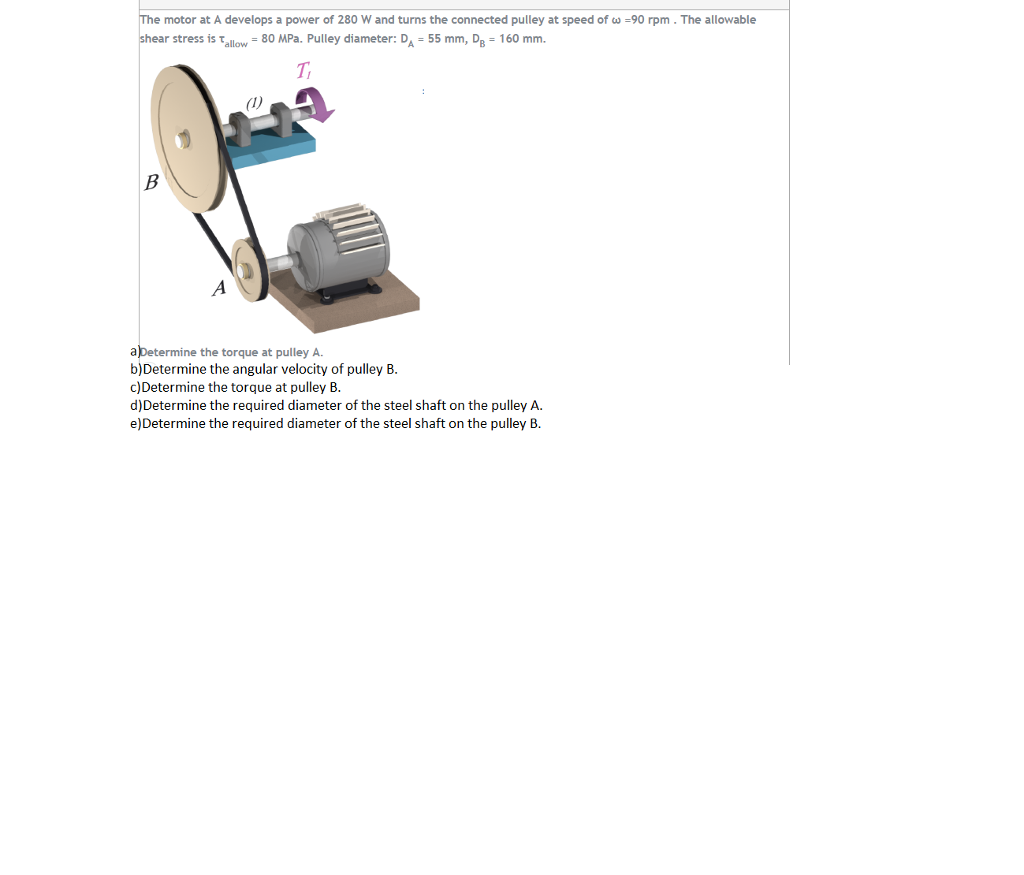 Solved The motor at A develops a power of 280 w and turns | Chegg.com