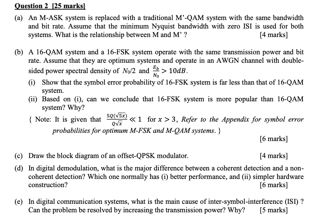Question 2 [25 marks] (a) An M-ASK system is replaced | Chegg.com