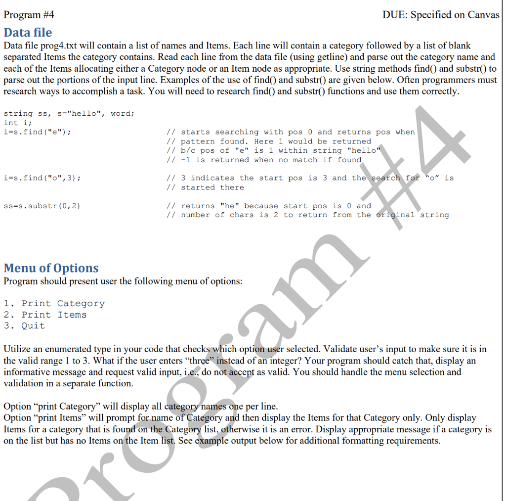 Program #4 DUE: Specified on Canvas Program Purpose | Chegg.com