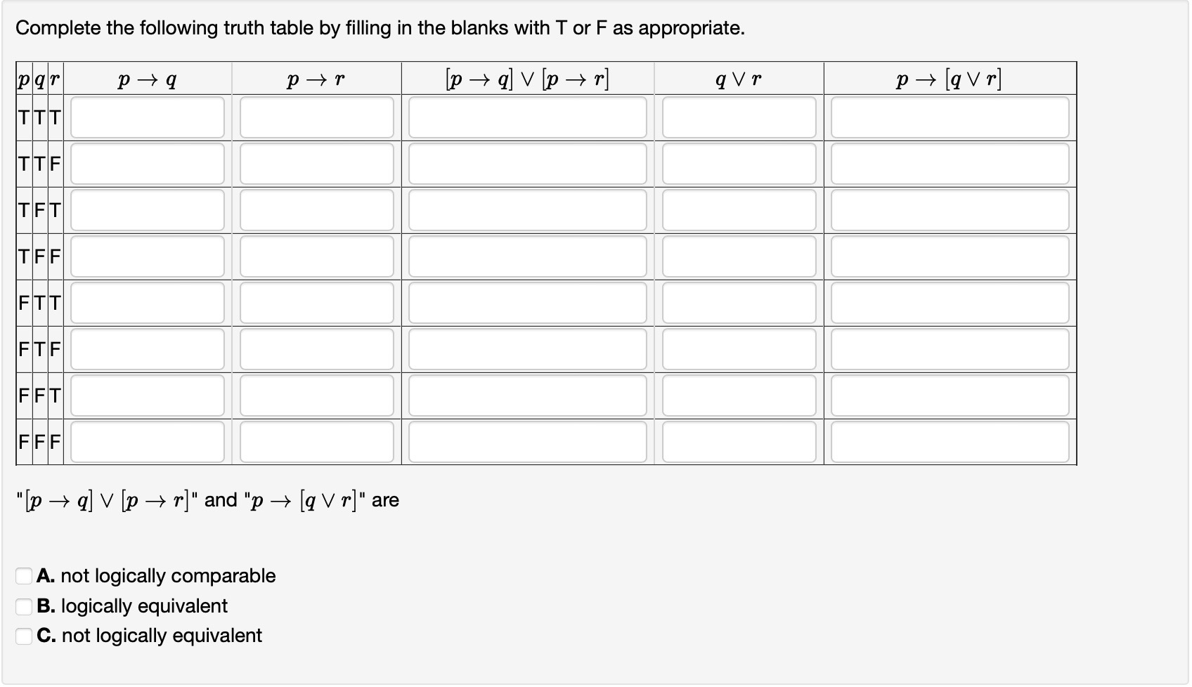 Solved Complete the following truth table by filling in the | Chegg.com