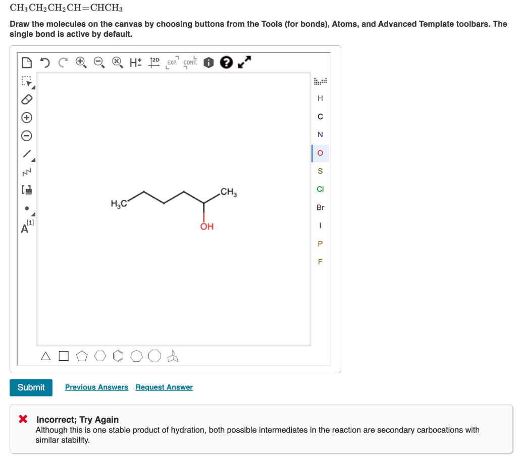 CH3CH2CH2CH=CHCH3 Draw the molecules on the canvas by | Chegg.com