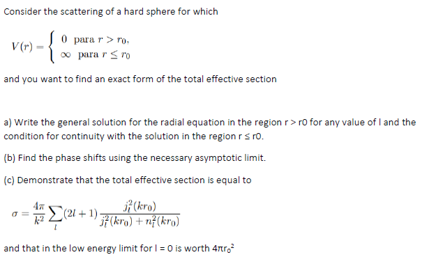 Solved Consider the scattering of a hard sphere for which 0 | Chegg.com